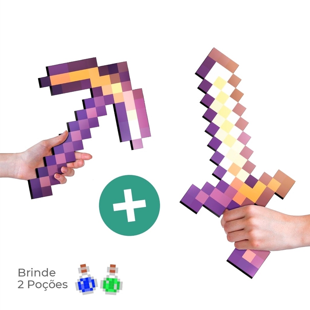 Kit Minecraft OURO ENCANTADO - Espada, Picareta, Machado | Shopee Brasil