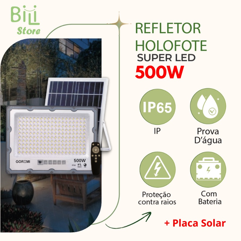 Holofote Solar Refletor Led 500w Prova D'àgua C/placa Solar | Shopee Brasil