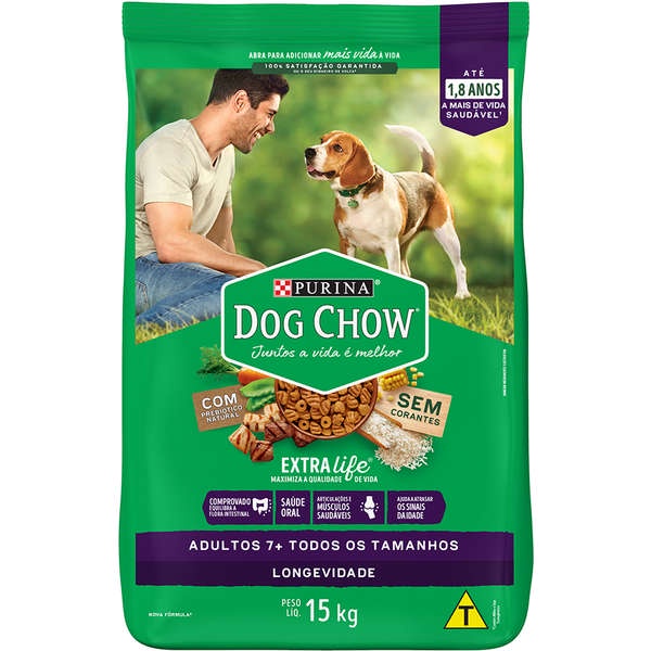 Ração Dog Chow Cão Senior 7+ Todos os Tamanhos Frango e Arroz 15kg ...