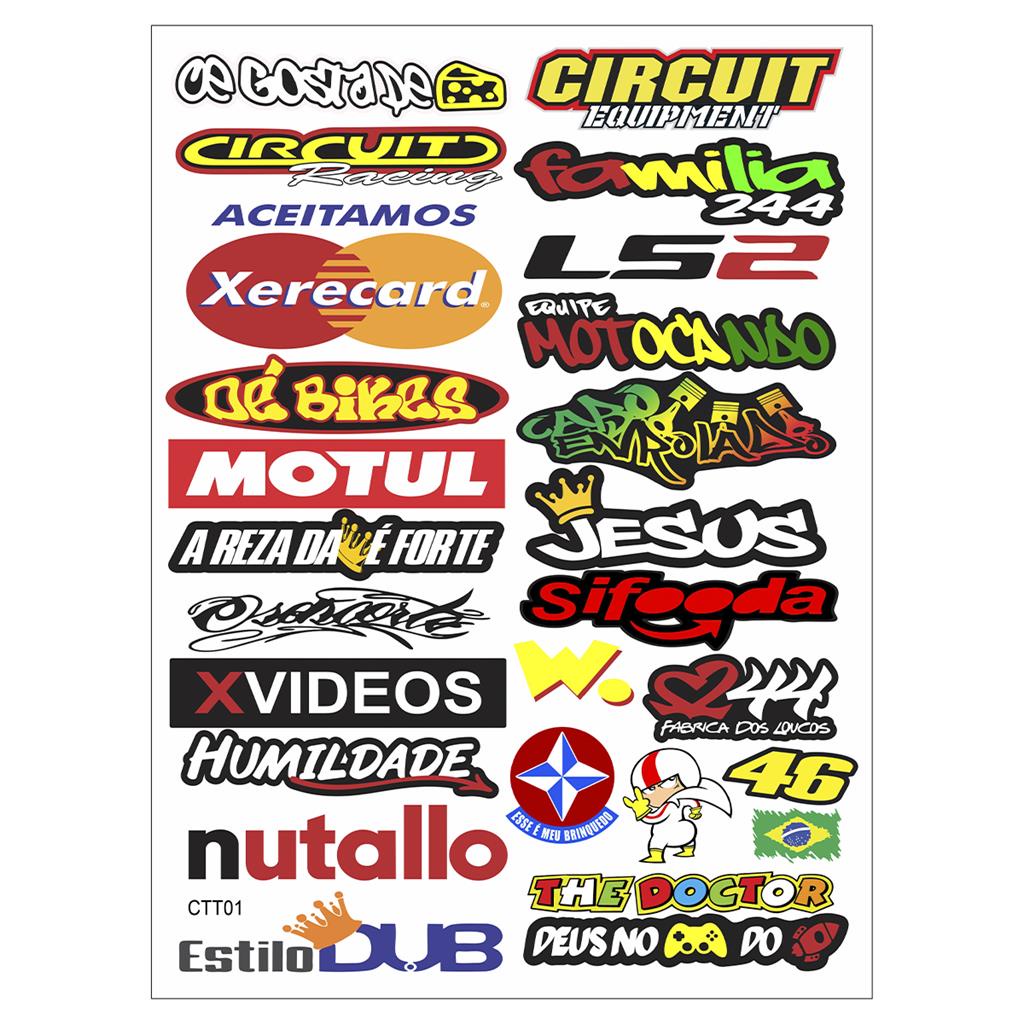 Cartela De Adesivos Variados Carro Moto Bike Motocross CTT01 | Shopee Brasil
