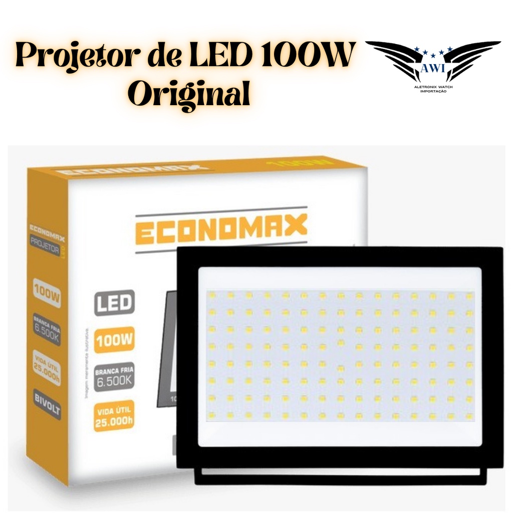 Projetor De LED 100W Bivolt Certificado de Resistência IP65 Vida Útil ...