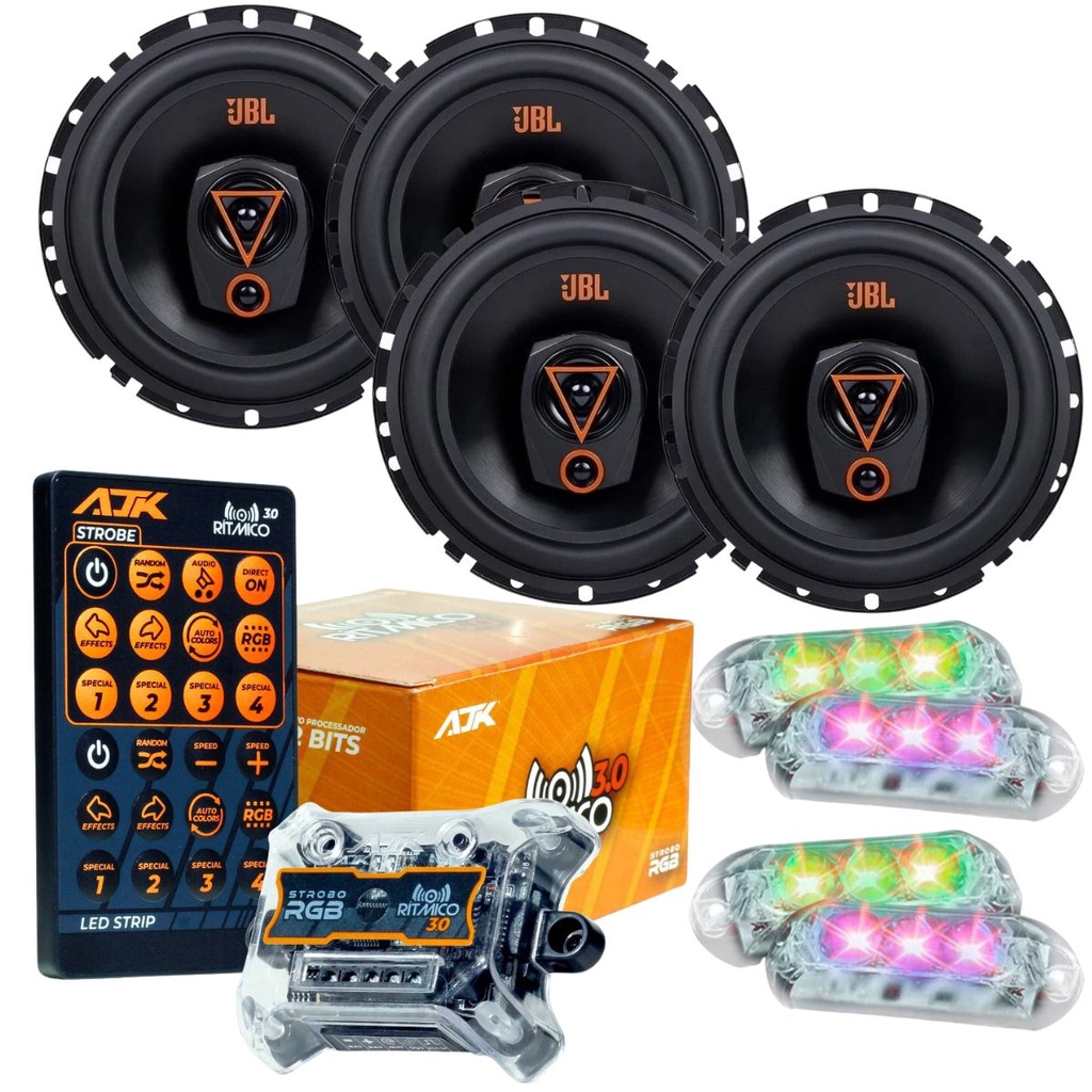 Kit 4 Alto Falantes Triaxiais JBL 6TRMS80 320 Watts Rms + Kit 4 Strobo ...