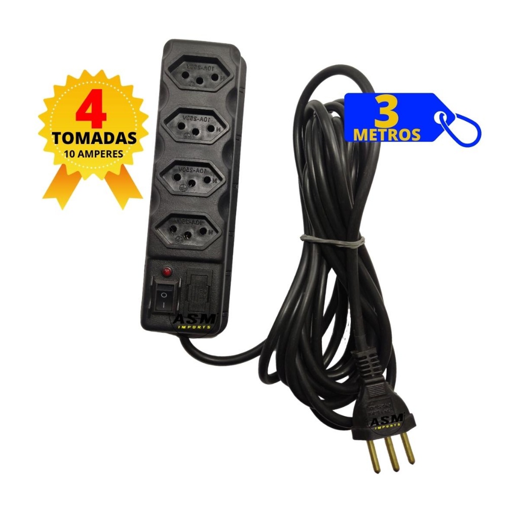 FILTRO DE LINHA 4 TOMADAS RÉGUA tripolar 10 Amperes 3 METROS CONTÉM FUSÍVEL | Shopee Brasil