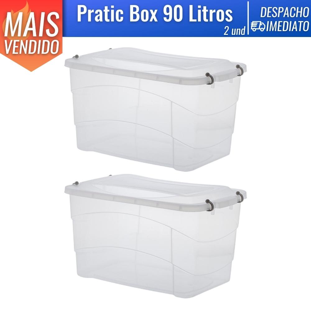 Kit 2 Caixa Organizadora Transparente Plástica Multiuso Pratic Box 90 L ...