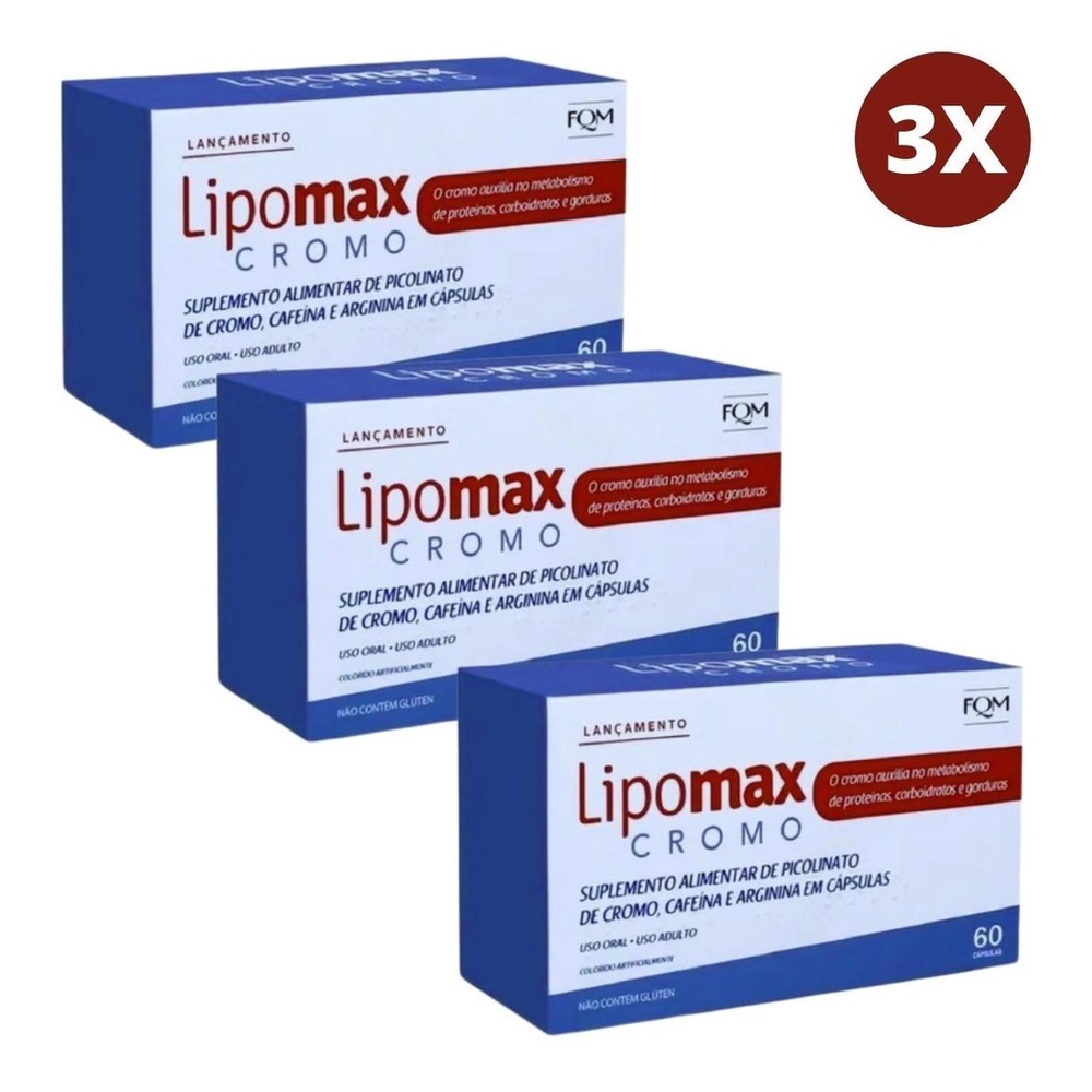 Kit 3 Lipomax Cromo 60cáps - Controle De Peso - Redução De Gordura ...
