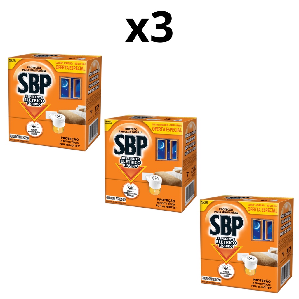 KIT COM 3 SBP COMPLETO Repelente Aparelho Elétrico TRADICIONAL 35ml (3 ...