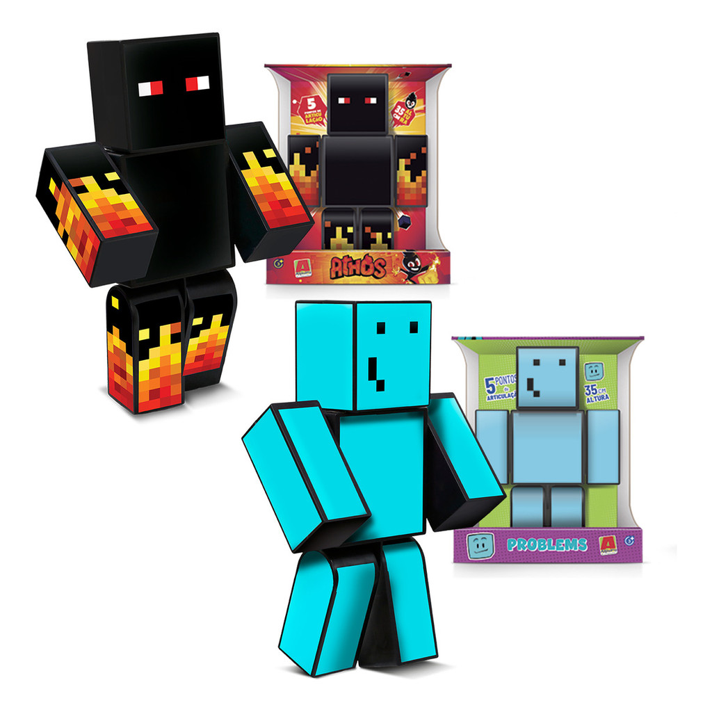 Bonecos do jogo Minecraft Athos e Problems 35 cm kit com 2 | Shopee Brasil