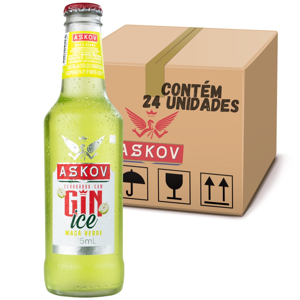 BEBIDA ASKOV ICE GIN MAÇÃ VERDE CAIXA COM 24 UN DE 275ML | Shopee Brasil