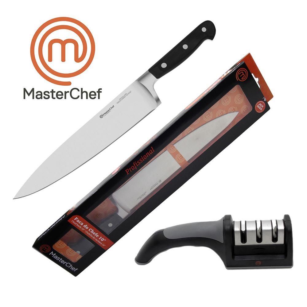 Kit Faca do Chefe 10" Profissional e Afiador MasterChef | Shopee Brasil