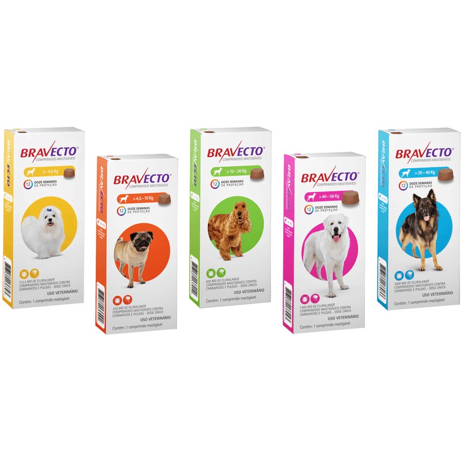 Antipulgas Bravecto Cães 10 a 20 kg Comprimido Mastigável 500 mg 1 comprimido | Shopee Brasil