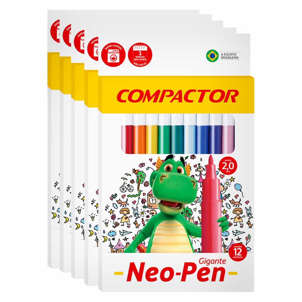 5 Caixas Canetinha Hidrocor 12 Cores Neopen Lavável Compactor | Shopee ...