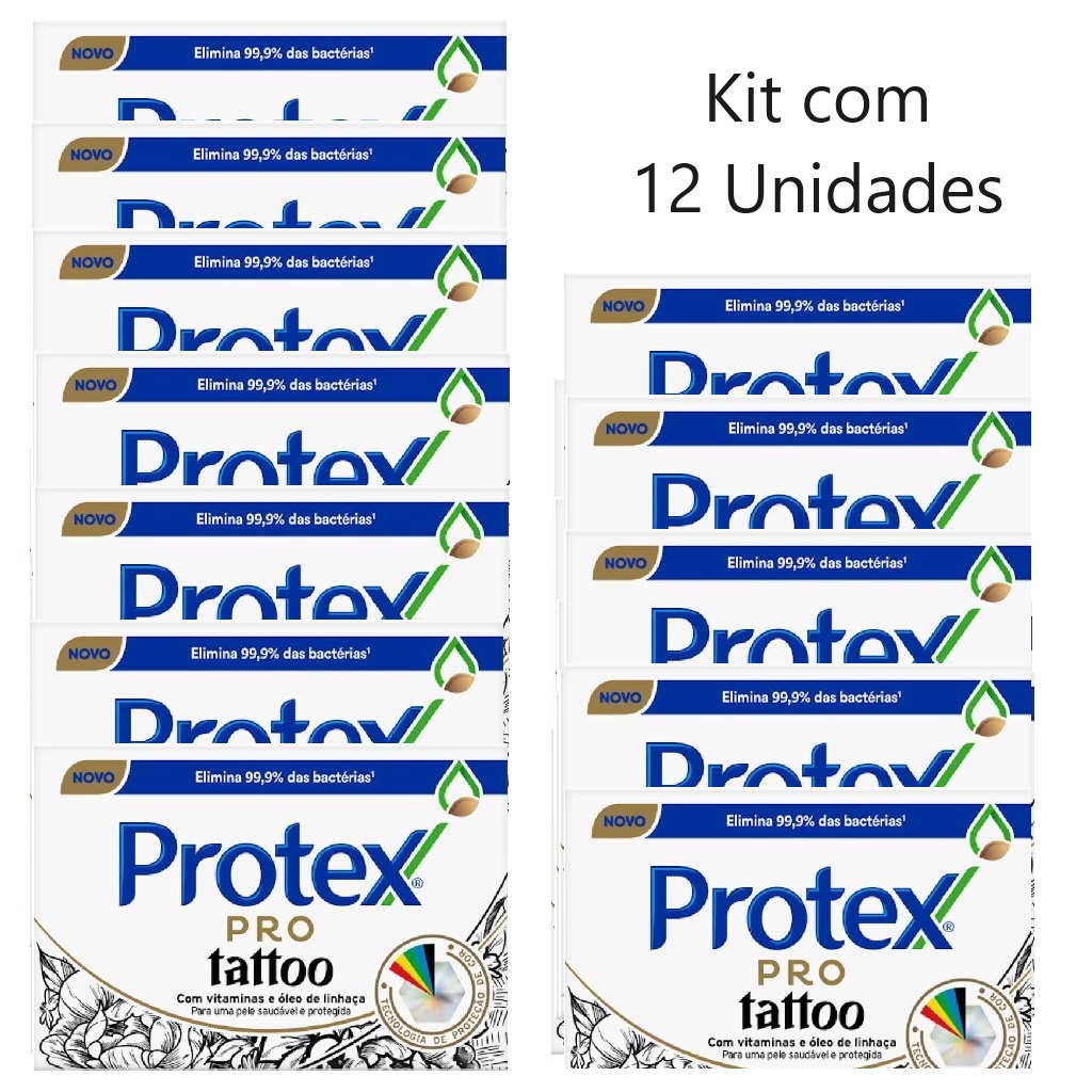 Kit com 12 unid. de Sabonete em Barra Protex Pro Tattoo 80g | Shopee Brasil