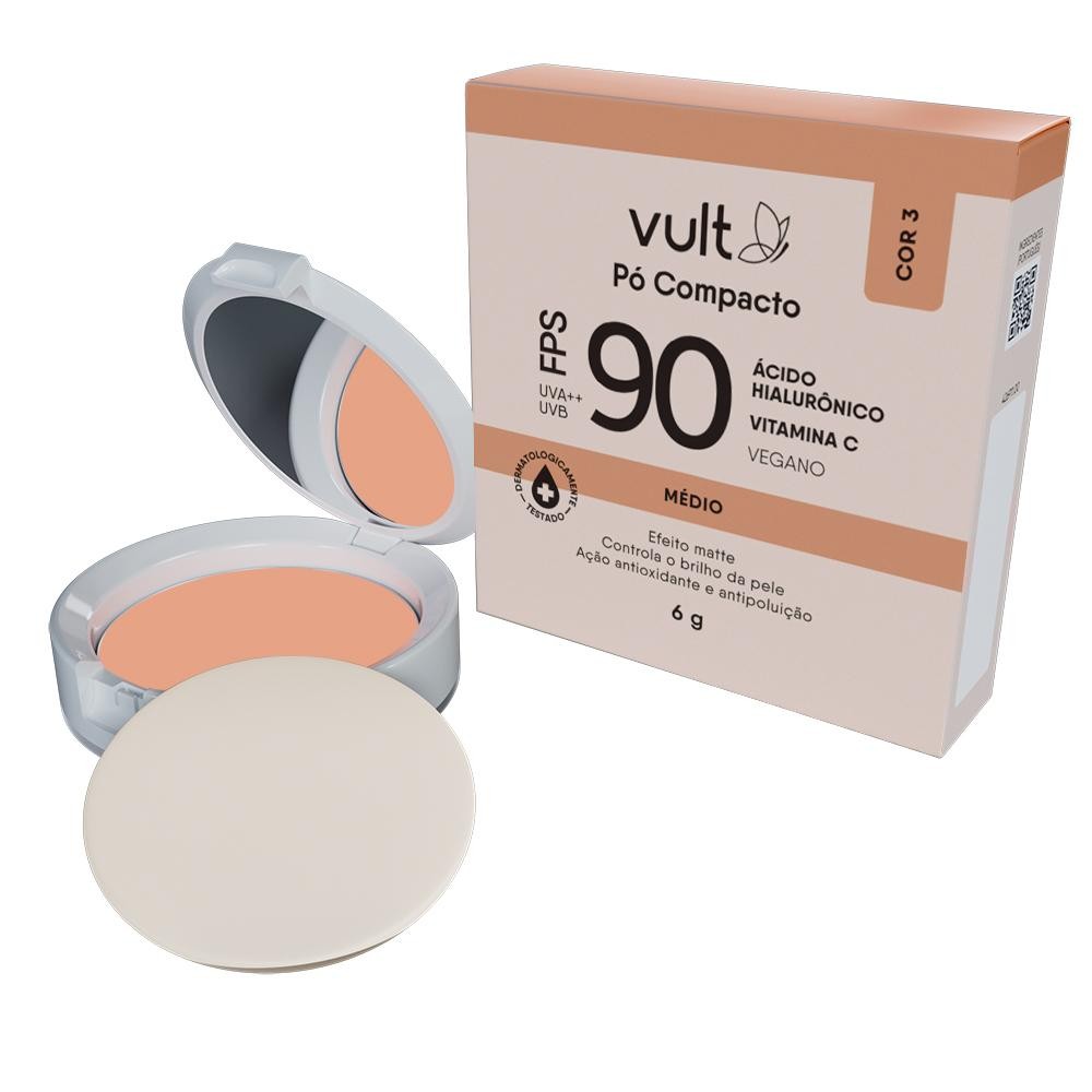 Pó Compacto Vult Facial Médio Cor 3 FPS 90 Vult 6g | Shopee Brasil
