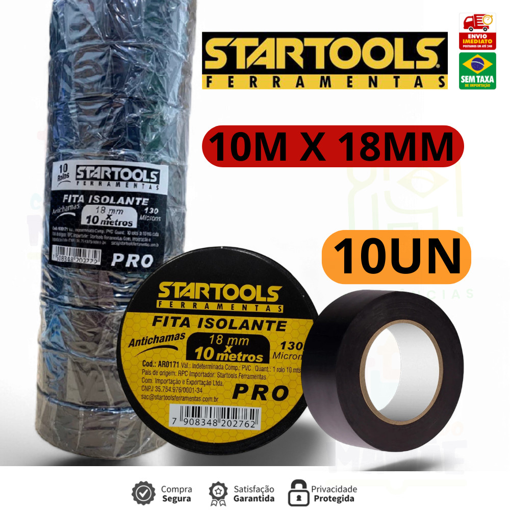 Fita Isolante Kit 10 unidades PVC 5M ou 10M Antichama 130 microns ...