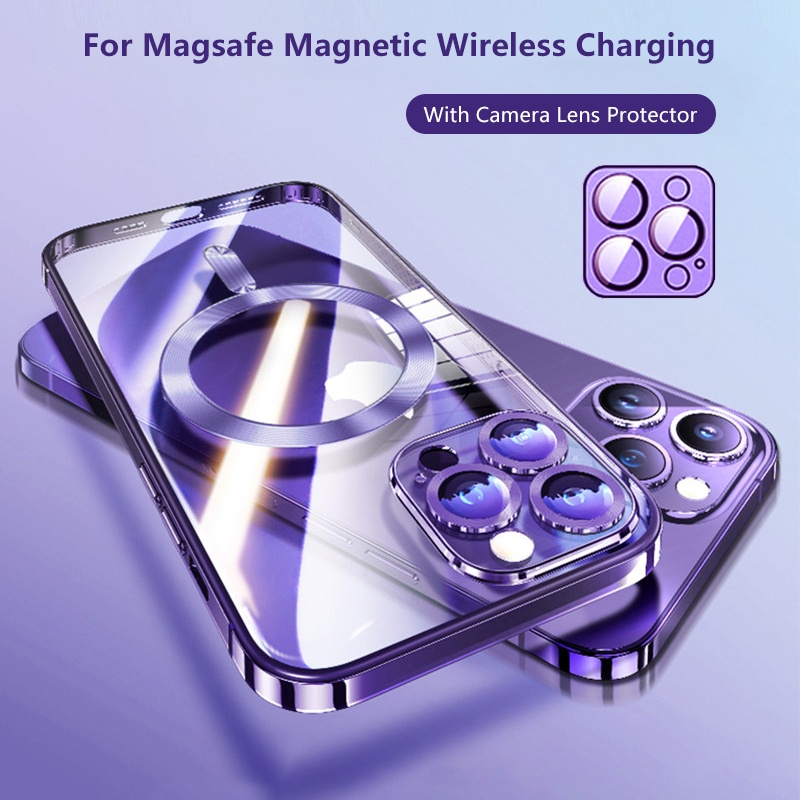 Luxuoso Transparente Magnético Para Magsafe Carregamento Capa iPhone 15 14 13 12 11 Pro Max 15 ...