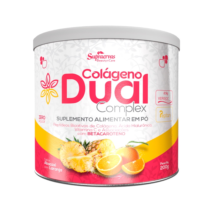Colágeno Dual Complex Solúvel 200 g - Sabor Abacaxi e Laranja com ...
