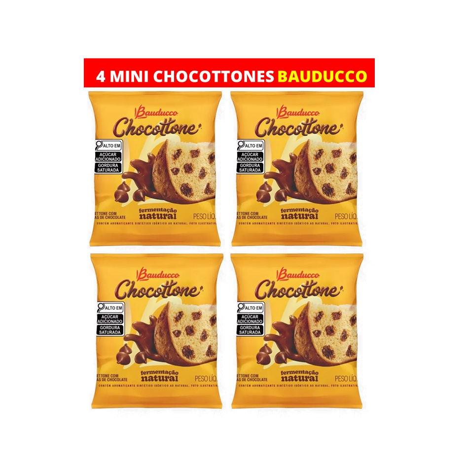 Kit 4 Mini Chocottone Bauducco 80g Panettone Com Gotas de Chocolate ...