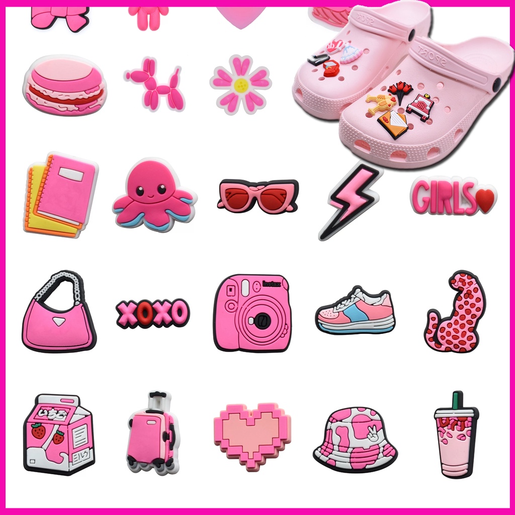 Crocs Jibbitz Pink Fêmea Ins Fashion DIY Sapatos Combinados Botão ...