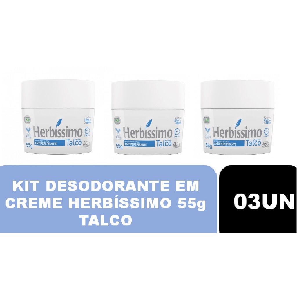 Kit 03un Desodorante Creme Herbissimo Talco 55g | Shopee Brasil