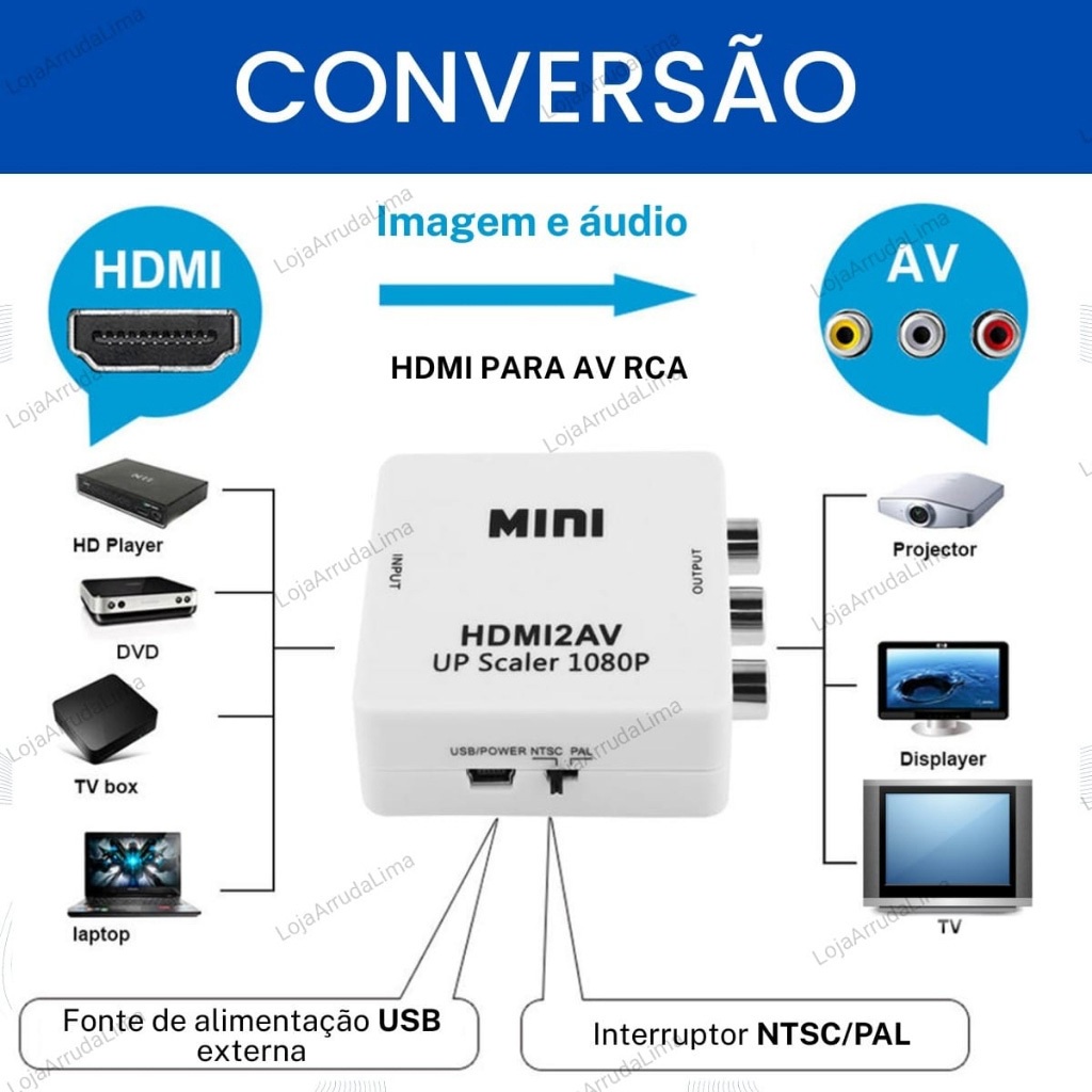 Adaptador Para Converter Entrada Hdmi Em Av Full Hdmi 2Av | Shopee Brasil