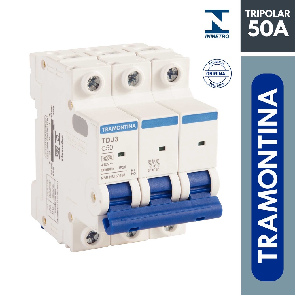 Disjuntor Tripolar Tramontina 50 Amperes Curva C TDJ3 3C50 | Shopee Brasil