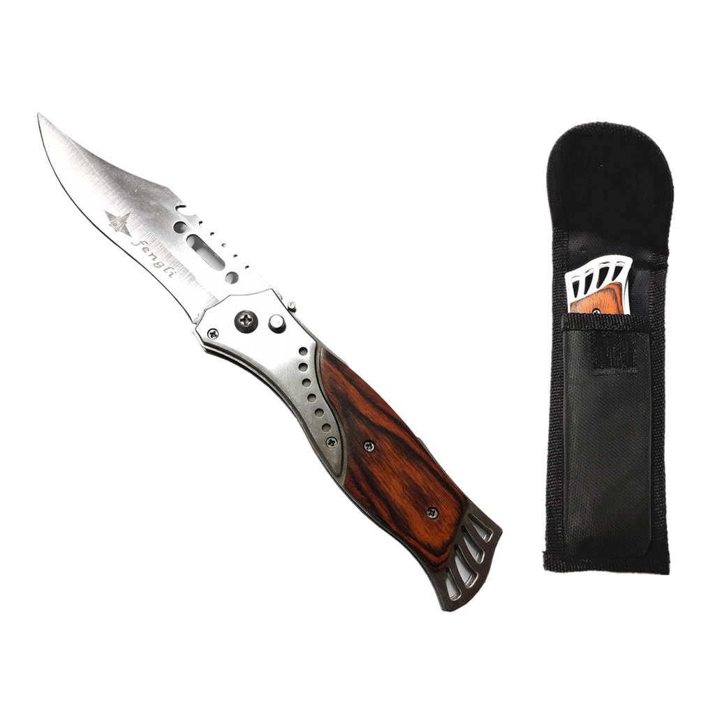Canivete Automático Aço com Madeira Tático Afiado Retrátil Militar ...