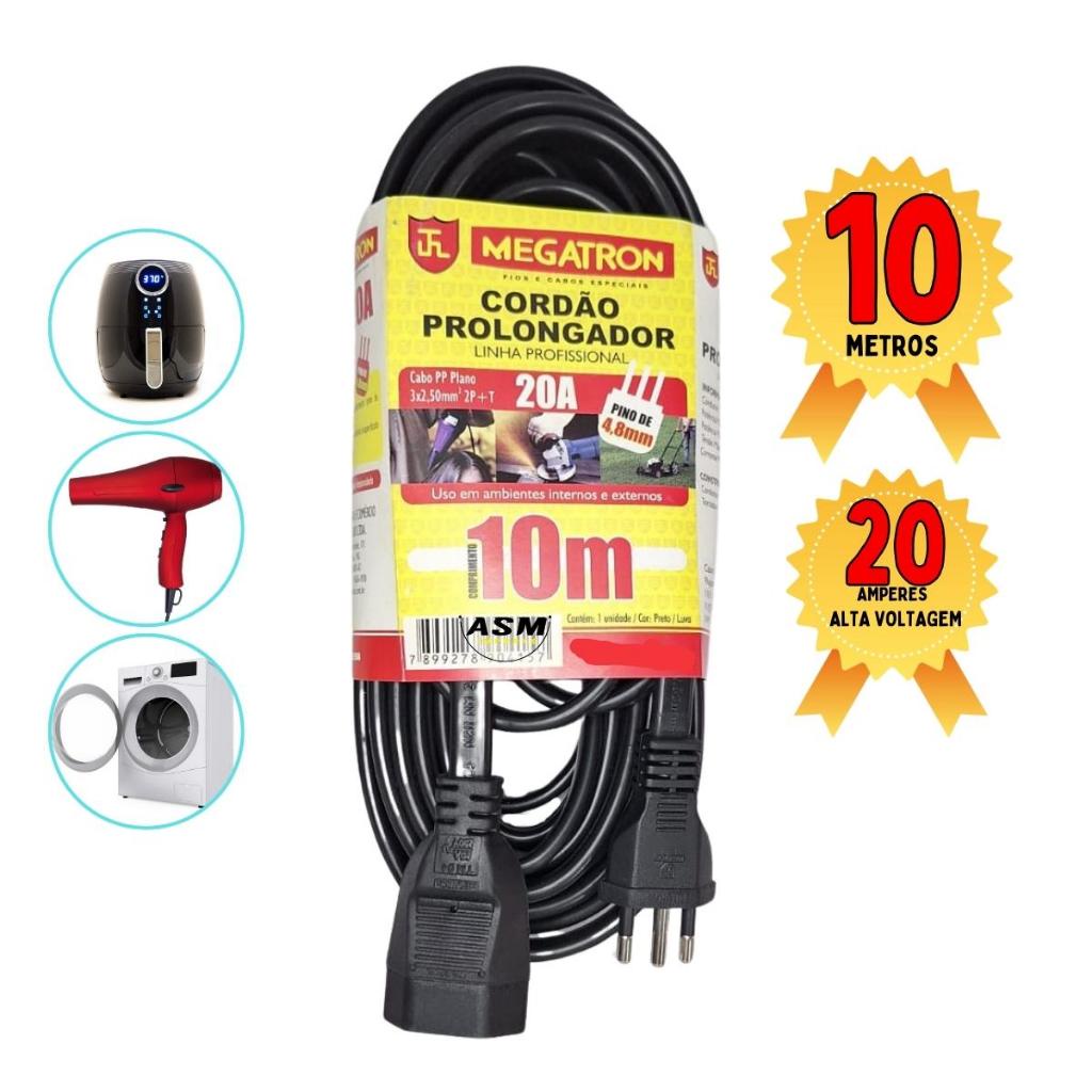 Extensão elétrica 20 AMPERES Cordão prolongador alta potencia 10 Metros Tripolar | Shopee Brasil