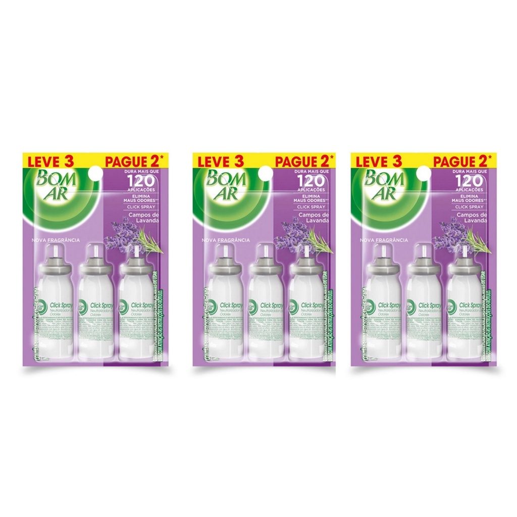 Kit 3 REFIL Click Spray Bom Ar c/ 3 Lavanda 12ml | Shopee Brasil
