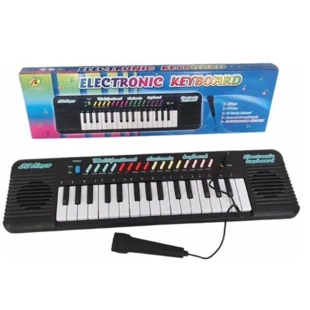 Teclado Preto Piano Infantil Interativo 32 Teclas Com Microfone EMVIO ...