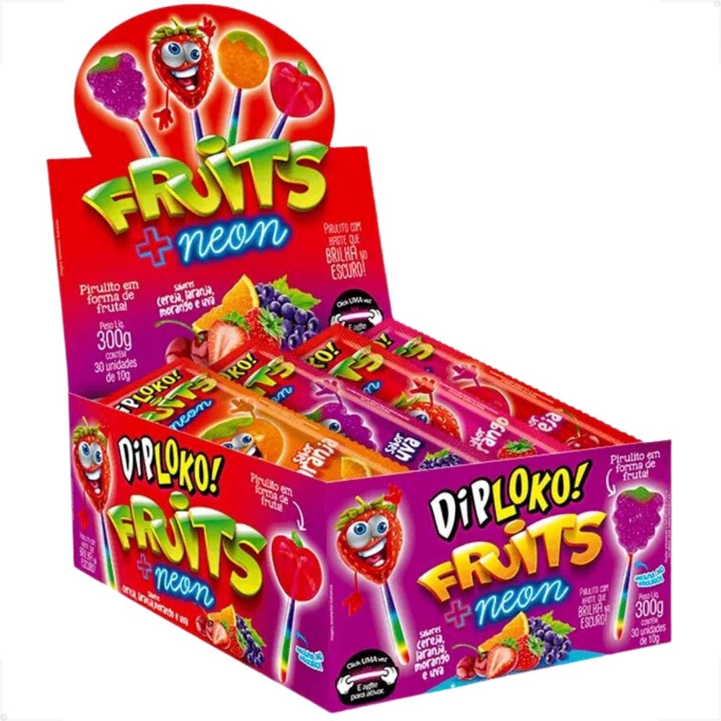 Pirulito Diploko Neon Fruits 10g C/30 Danilla Sacolinha Surpresa ...