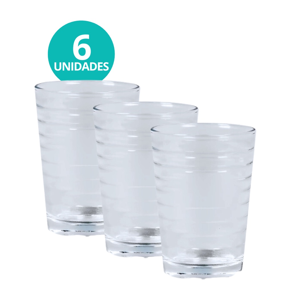 Jogo 6 Copos De Vidro Alto Long Drink Vidro Grosso Agua Suco Transparente 300mL | Shopee Brasil