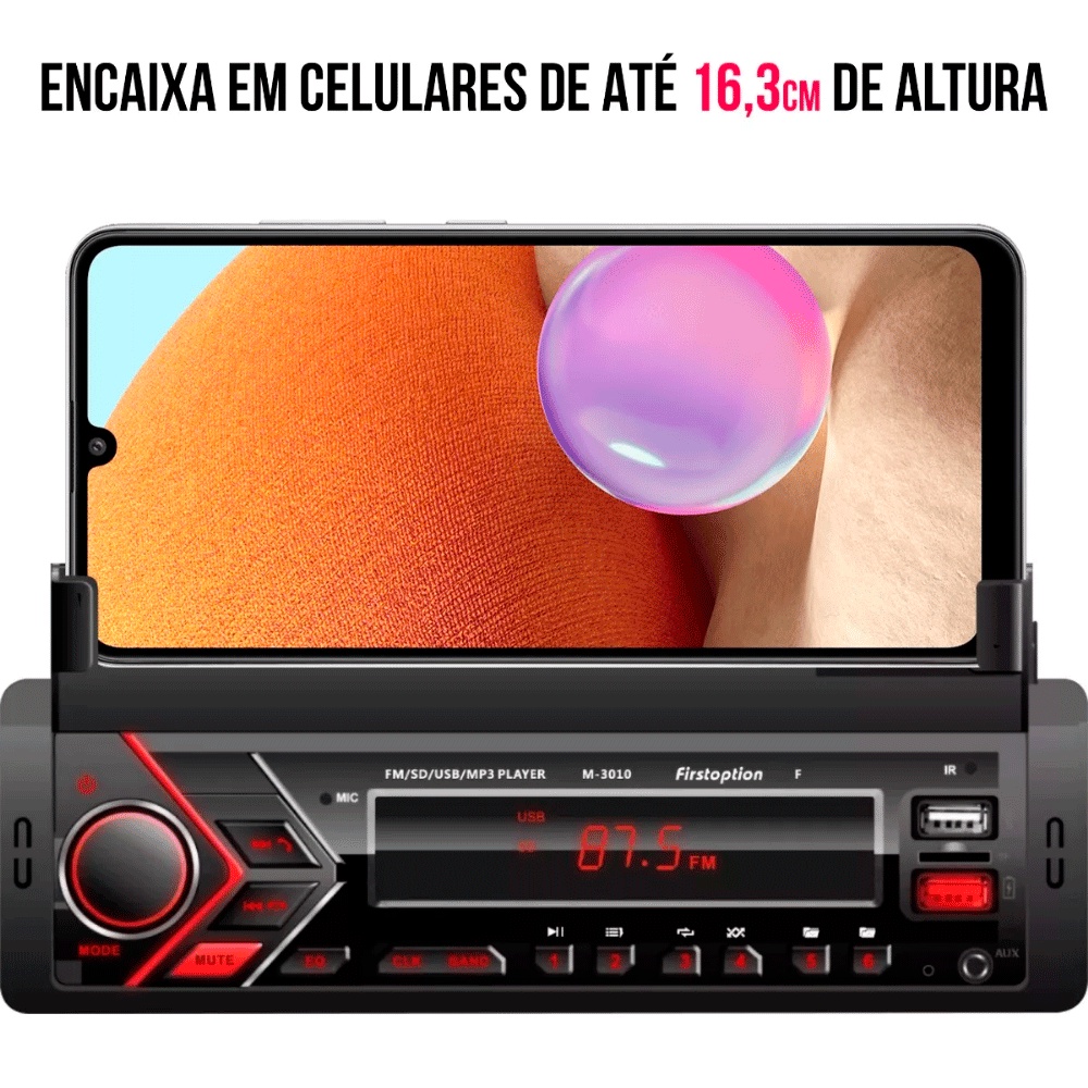 Aparelho De Som Carro Radio Automotivo Bluetooth USB Sd Rádio FM First option com Suporte ...