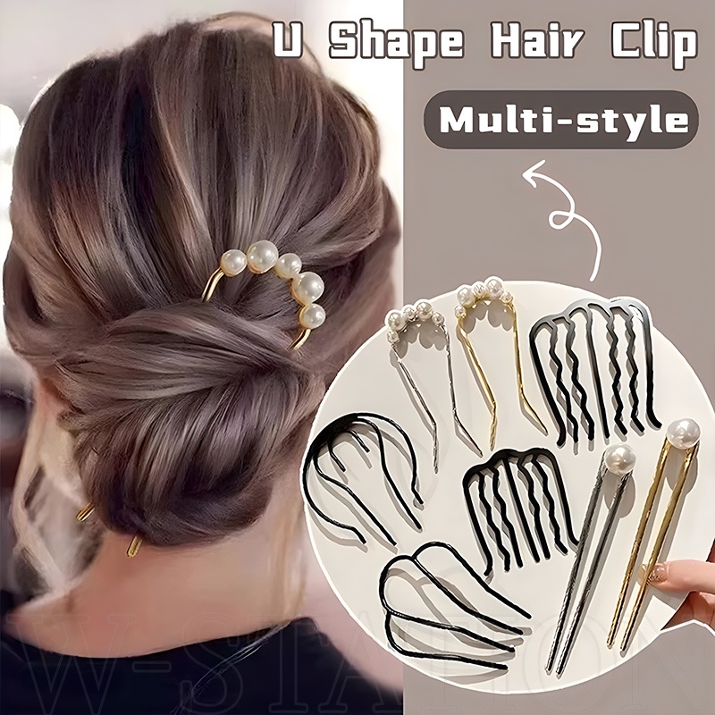 Grampo De Cabelo Em U Forma De Pérola Coreana-Vintage Elegant Styling ...