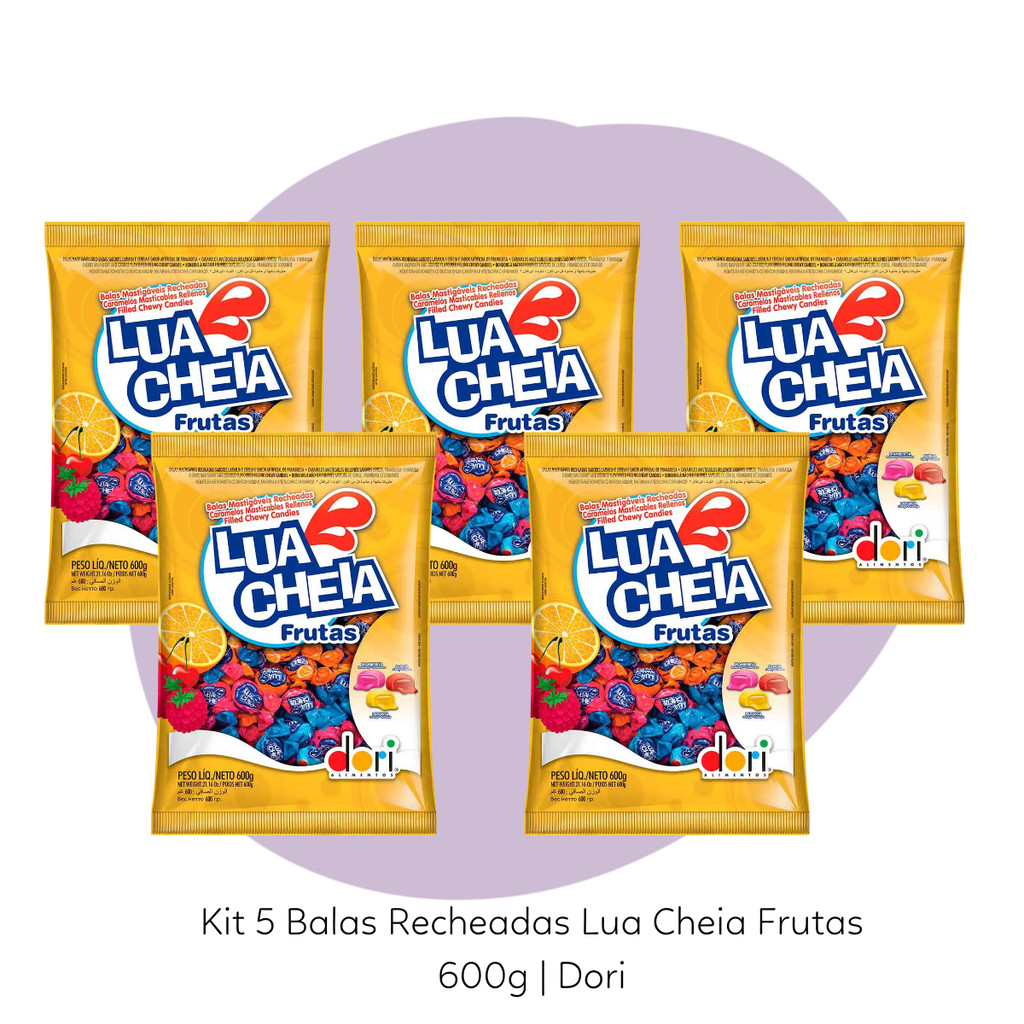 Kit 5 Balas Recheadas Lua Cheia Frutas 600g Dori | Shopee Brasil