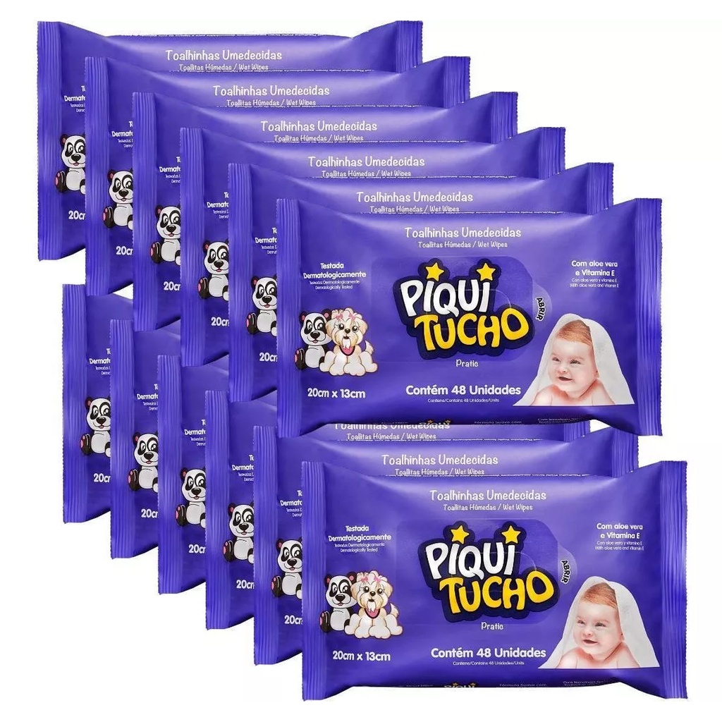 Kit C/12 Toalhas umedecidas Piquitucho Pratic 48 un | Shopee Brasil