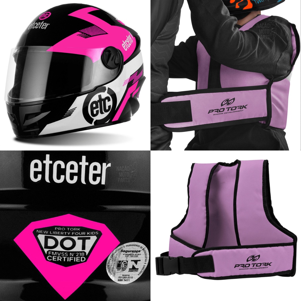 Kit capacete moto fechado infantil criança kids varias cores + colete ...