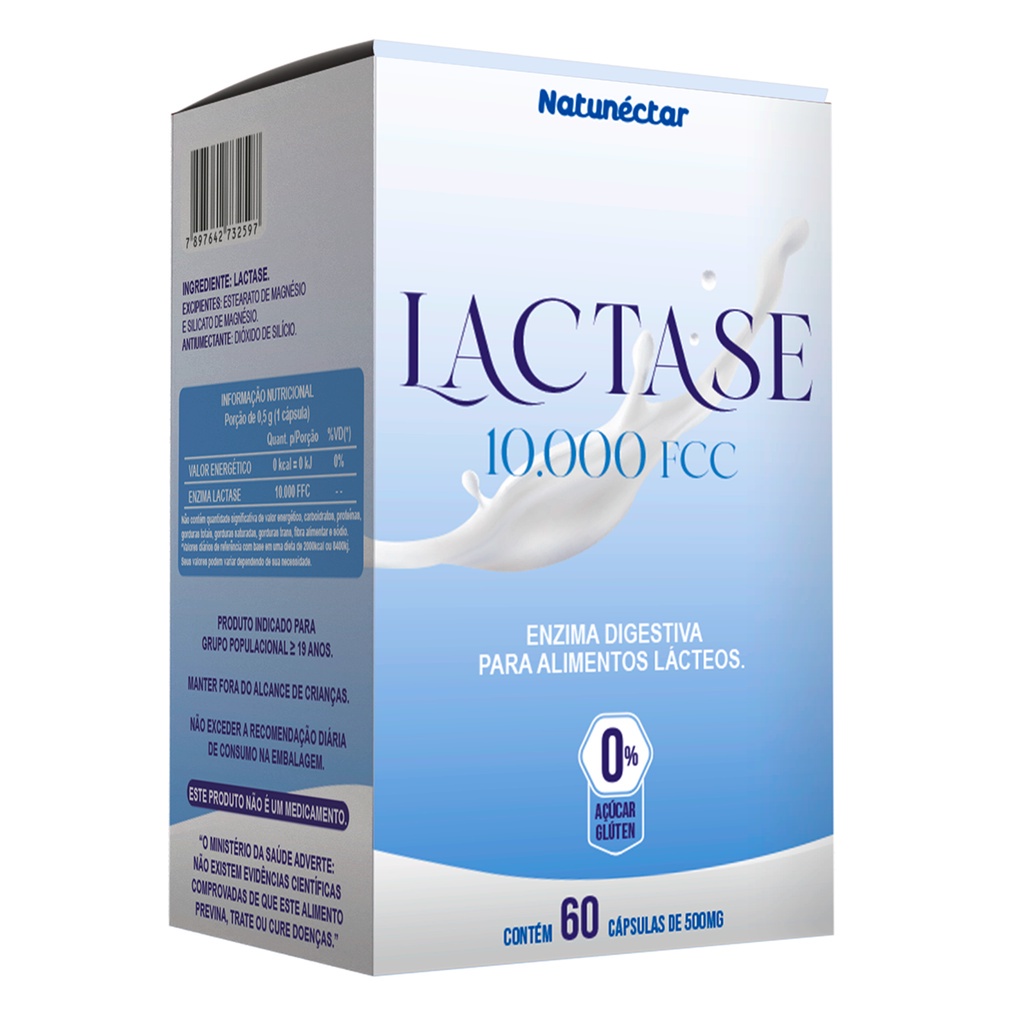 Lactase 10.000fcc Enzima Suplemento Alimentar Natural Lactose - 60 ...