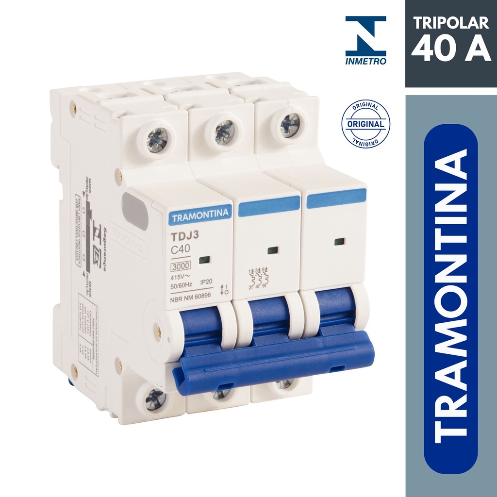 Disjuntor Tripolar Tramontina 40 Amperes Curva C TDJ3 3C40 | Shopee Brasil