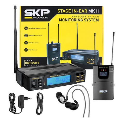Sistema De Ponto Eletrônico Sem Fio UHF Stage In-Ear MK 2 SKP Pro Audio Com Receptor ...