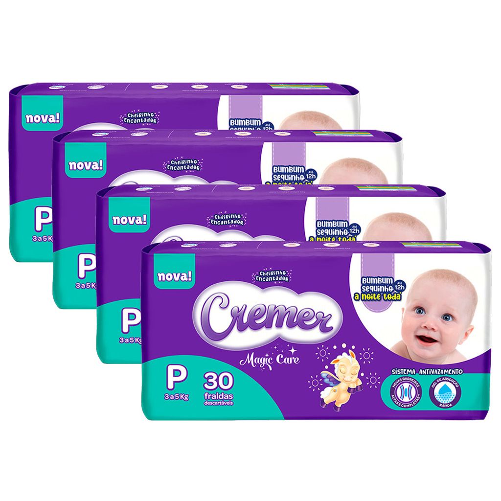 Kit 4 Fralda Cremer Magic Care Tamanho P Pacote Jumbo 30 Unidades ...