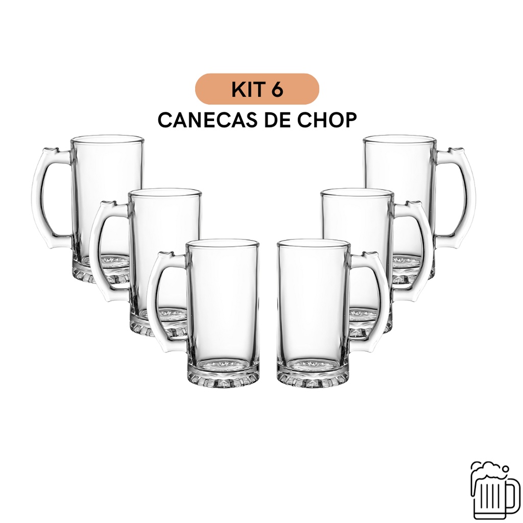Kit 6 canecas de Chopp 700ml Vidro GRANDE caneca cerveja - Faz a Boa!