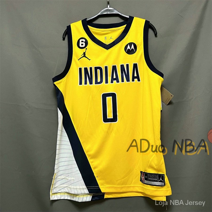 Hot pressed Camisa NBA Indiana Pacers #0 Tyrese Haliburton Gold ...