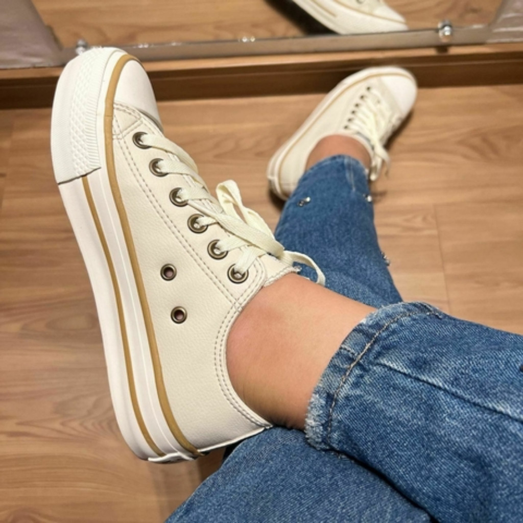 Tenis Star Plataforma Sola Alta Bege Moda Envio Imediato Feminino ...