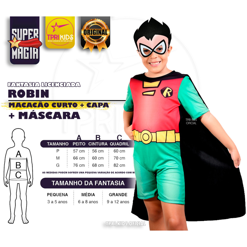 FANTASIA ROBIN DC ORIGINAL BATMAN ROUPA INFANTIL MENINO CRIANÇA HERÓIS ...
