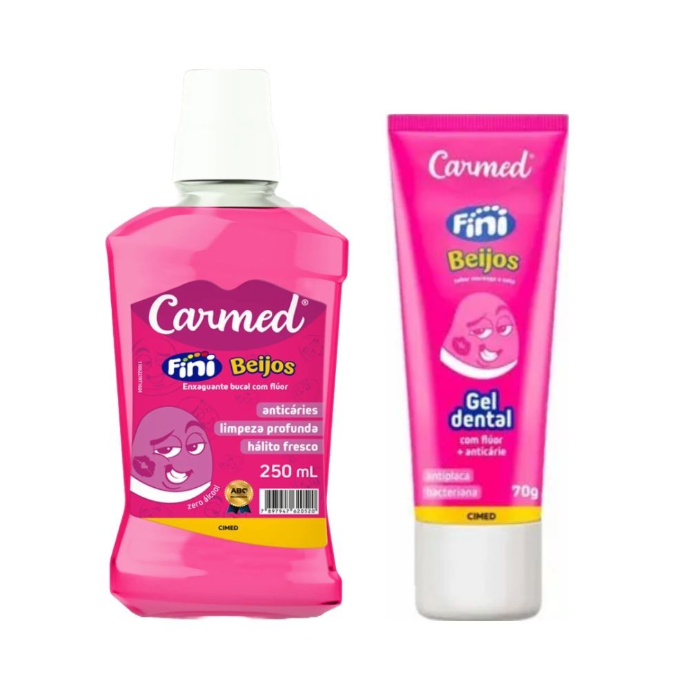 Kit Enxaguante Bucal e Gel Dental Carmed Fini Beijos | Shopee Brasil