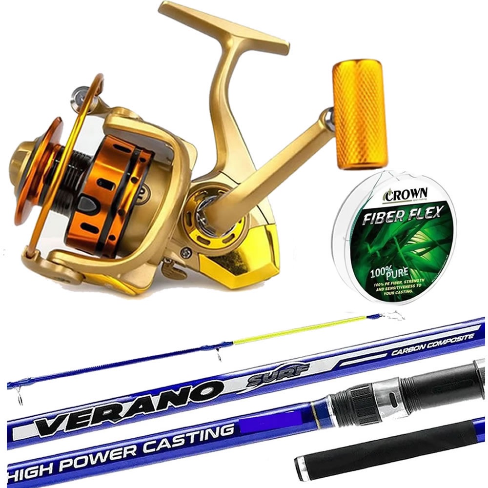 Kit Pesca Praia Vara Verano Surf Molinete e Linha Multi 100M | Shopee Brasil
