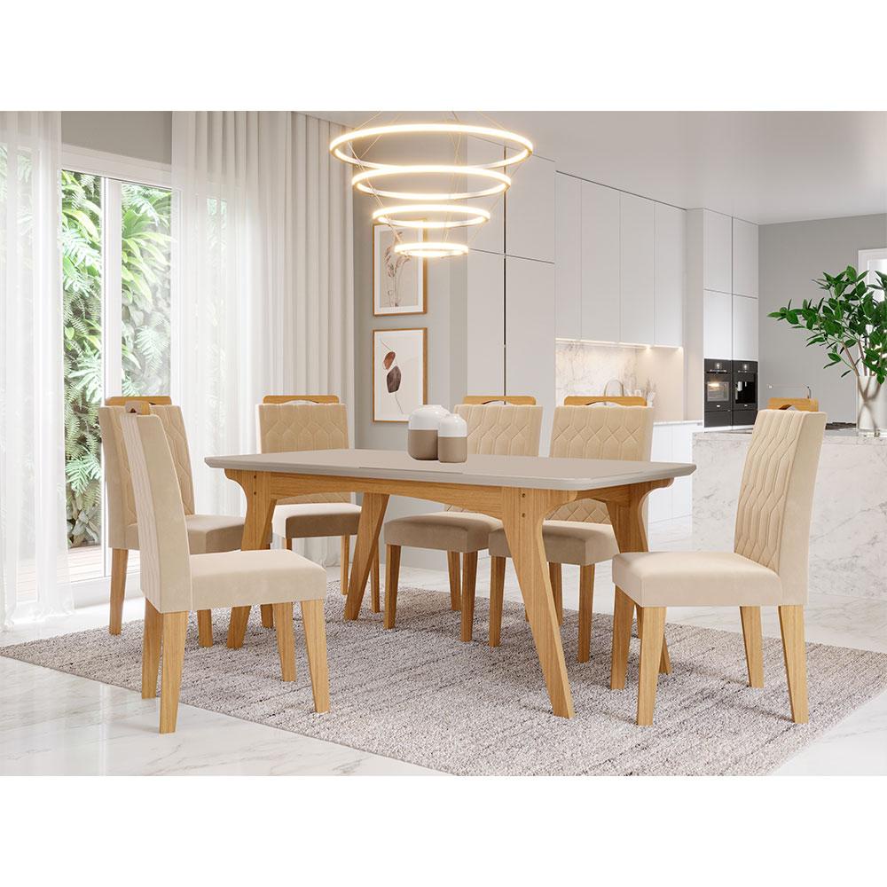 Conjunto Sala de Jantar Mesa Selena 180 cm com 6 Cadeiras Paola Cimol Nature/Off White/Nude ...