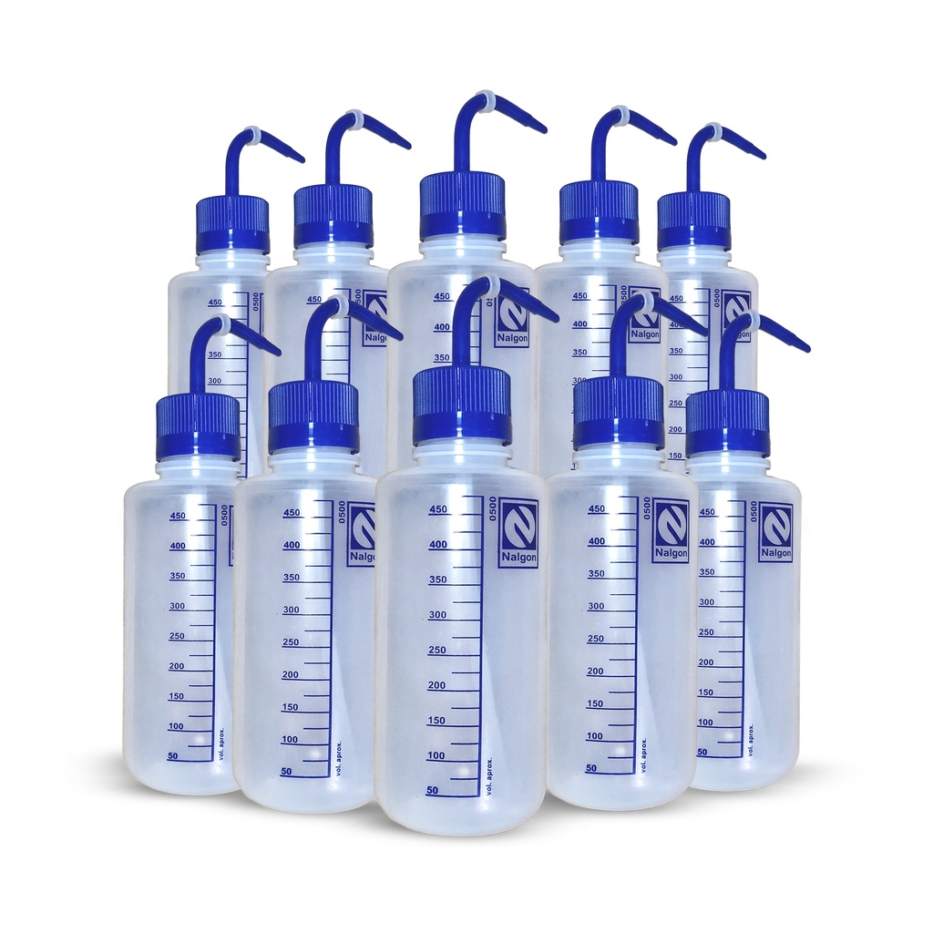 Kit 10 Pisseta Plástica Graduada 500 Ml Bico Curvo - Nalgon | Shopee Brasil
