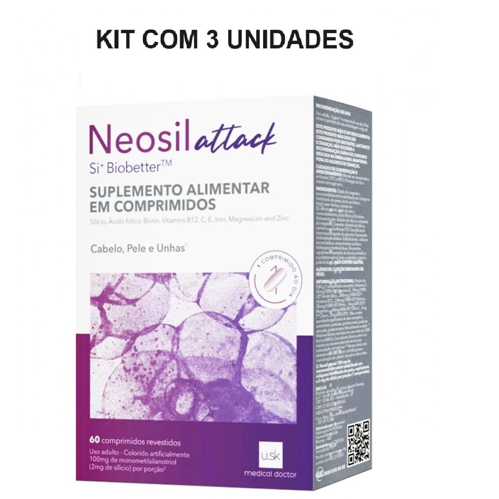 Kit Neosil Attack Under Skin Com 3Un De 60 Comprimidos Cada | Shopee Brasil