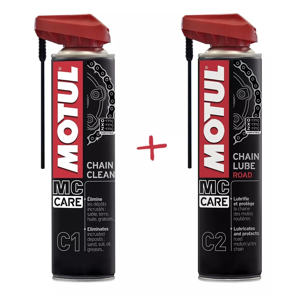 Kit Motul C1 Chain Clean 400ml + C2 Chain Lube Road 400ml - Escorrega o ...